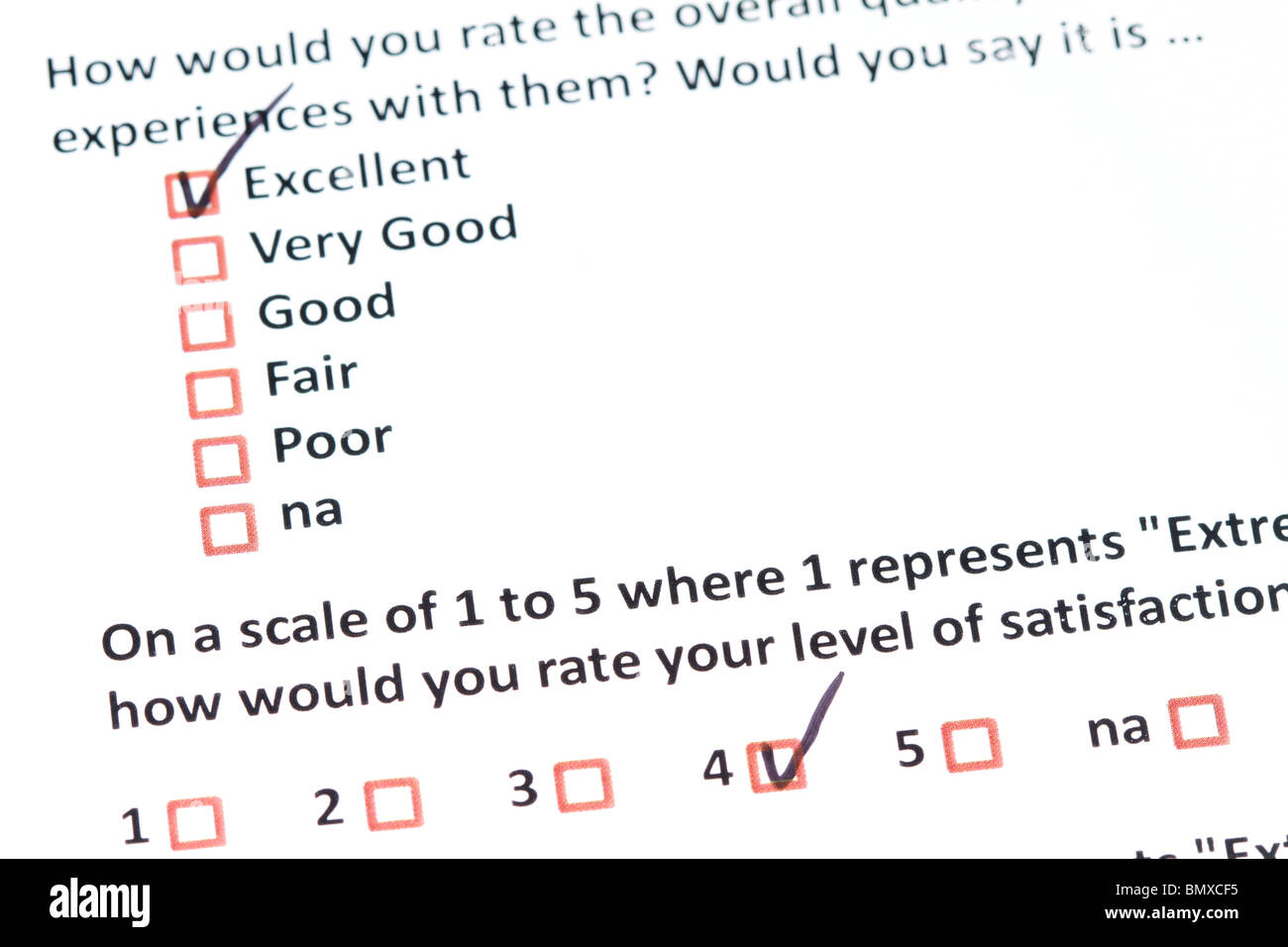 A survey questionnaire for customer satisfaction with checkboxes Stock ...