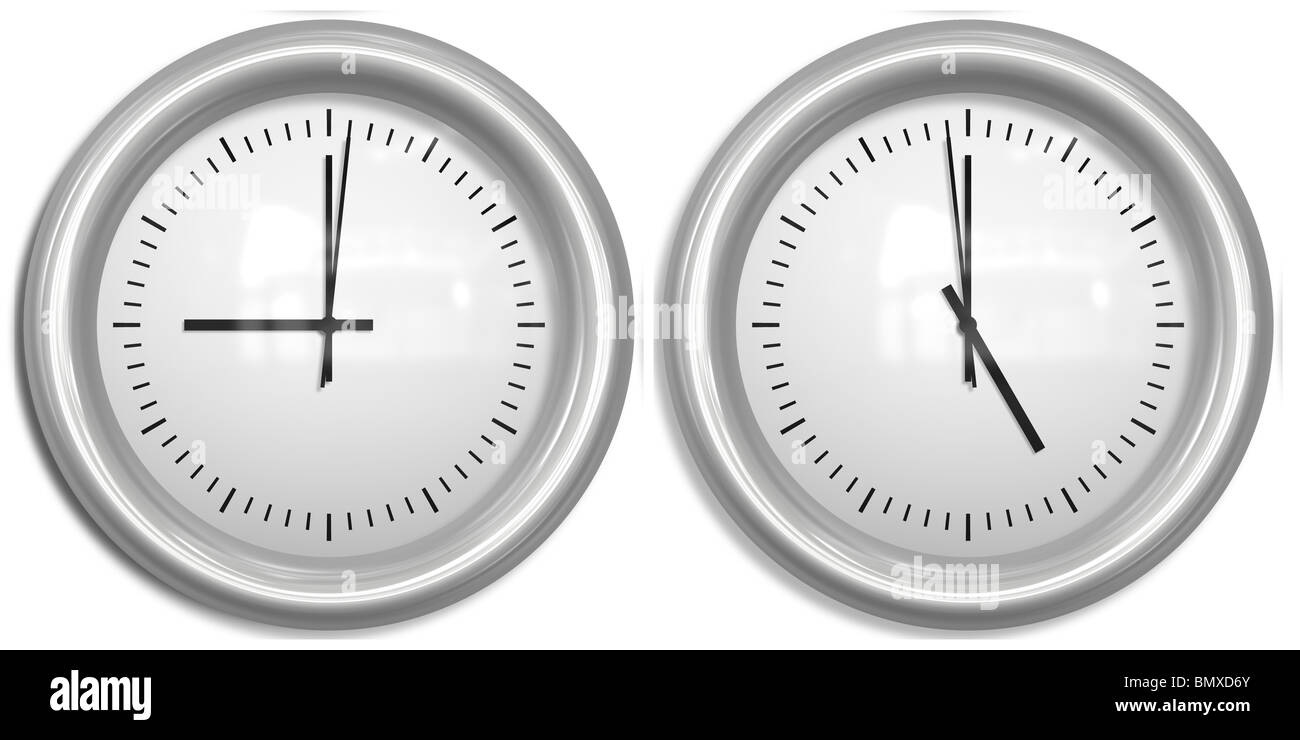 two clocks showing nine to five office hours Stock Photo - Alamy