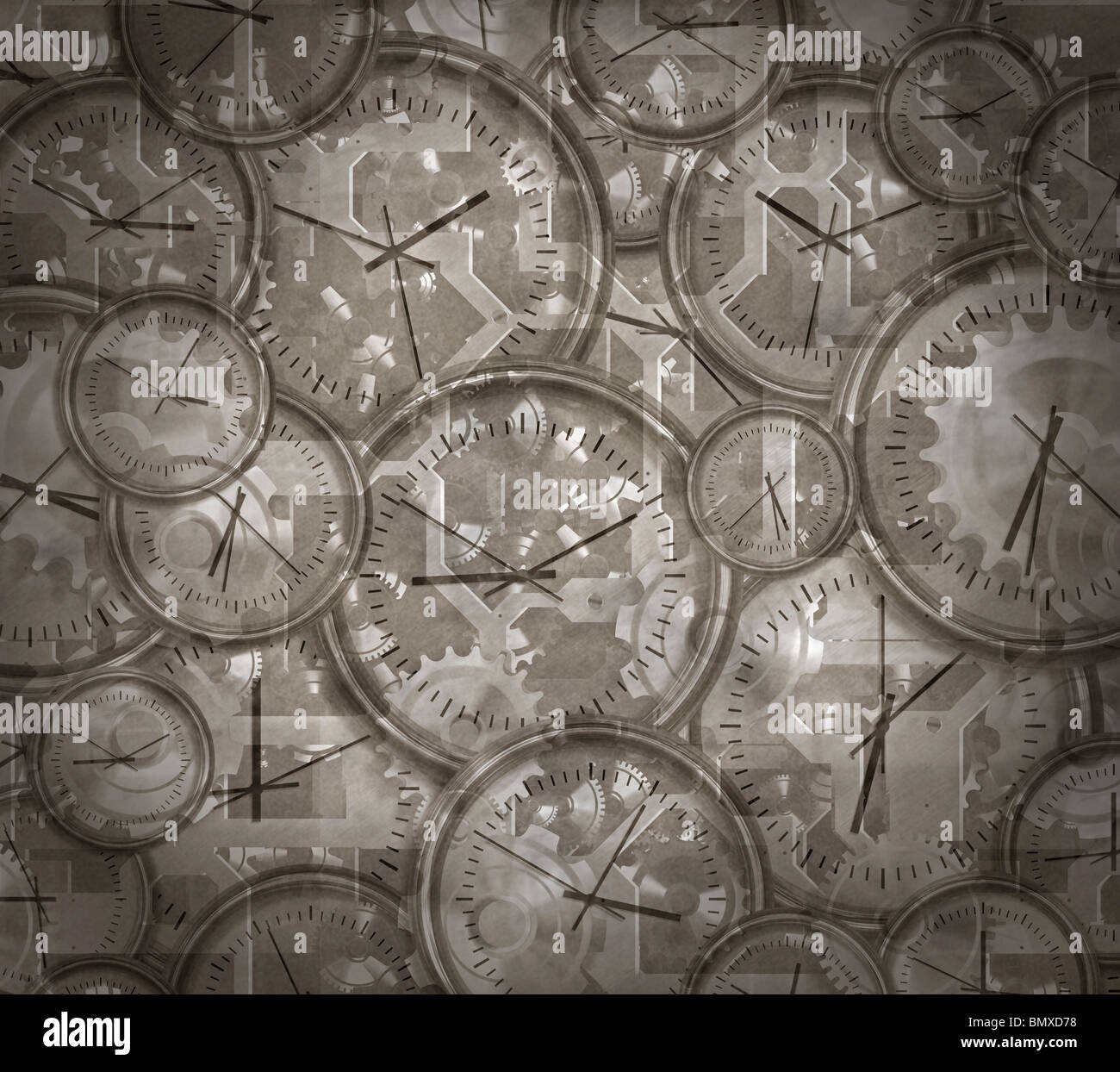 vintage style image of clocks and gears and cogs Stock Photo - Alamy