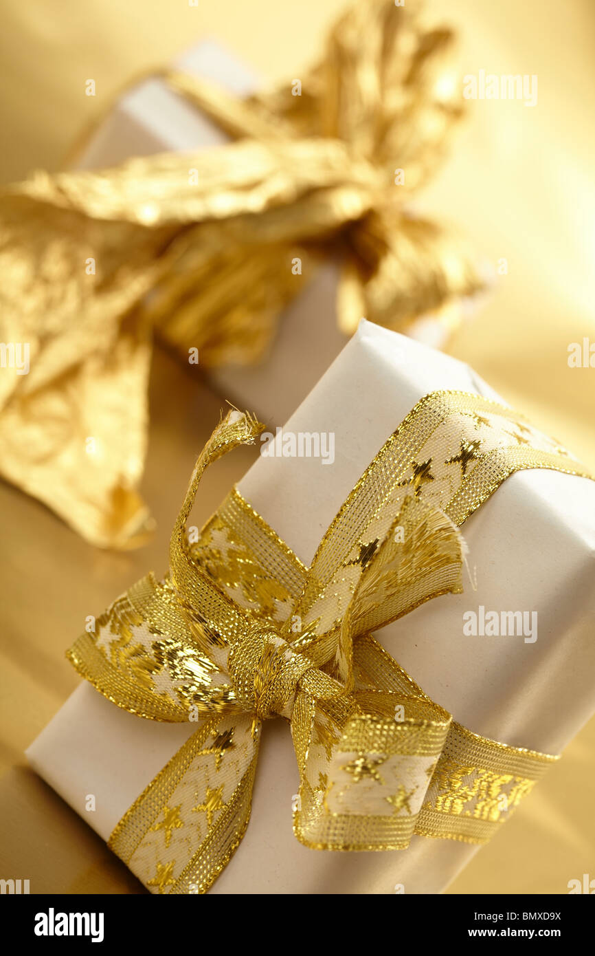 gift box with gold ribbon Stock Photo - Alamy