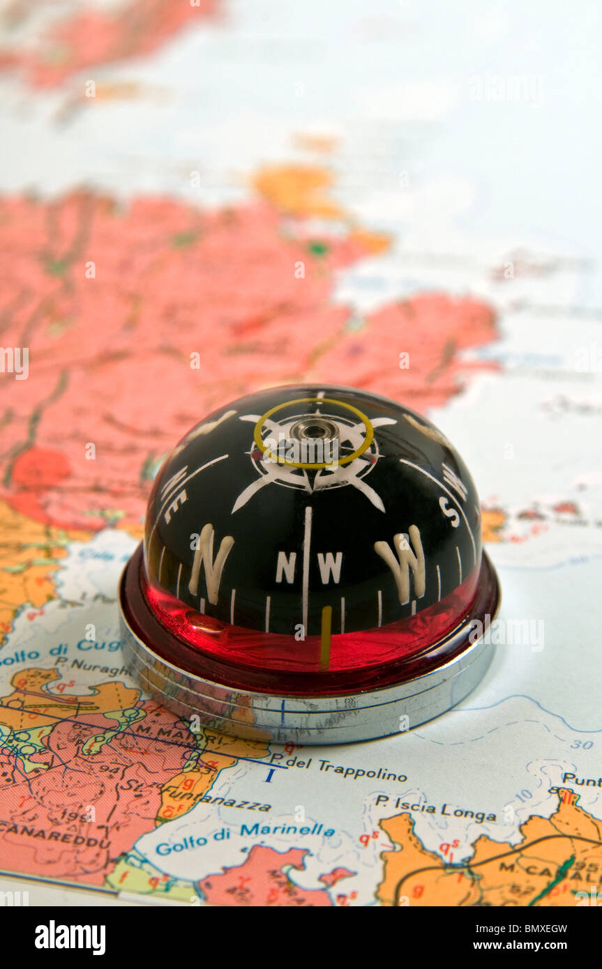Map and compass Stock Photo - Alamy