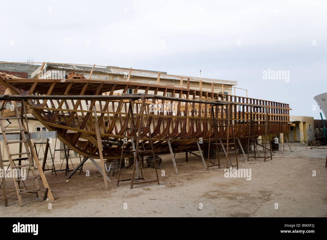 New fishing boat under construction in a boat / ship yard in Alexandria ...