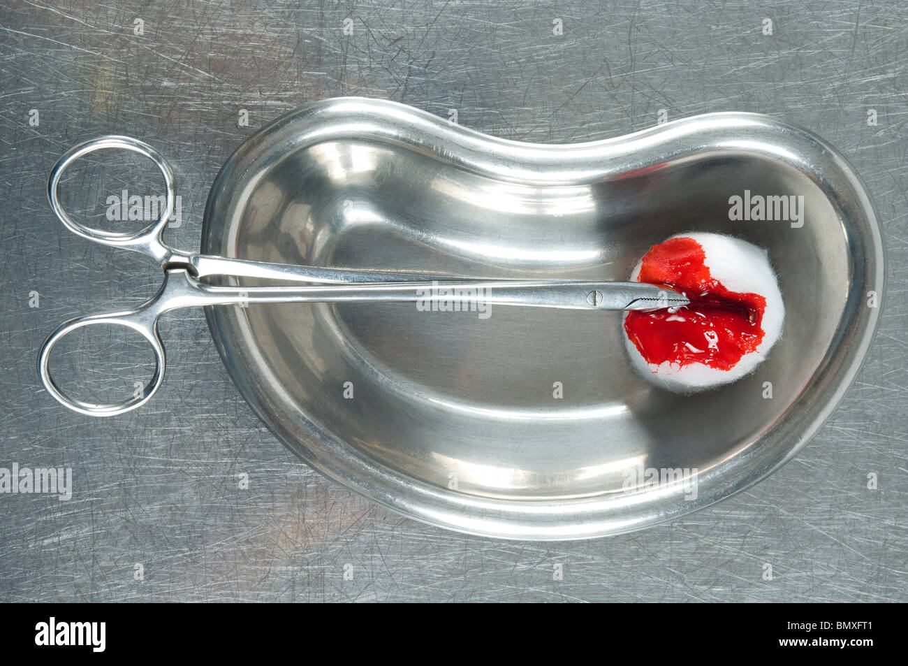 Blood on cotton swab and surgical scissors Stock Photo - Alamy