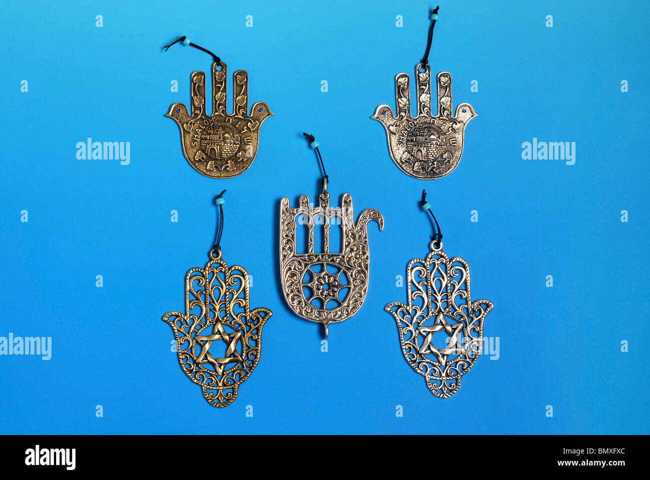 Chumsa amulets and souvenirs on blue background Stock Photo - Alamy