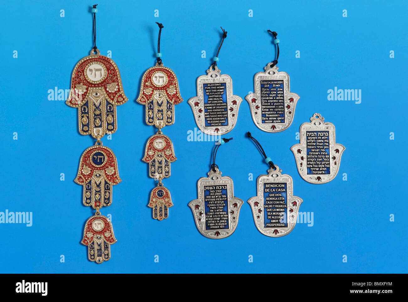 Chumsa amulets and souvenirs on blue background Stock Photo - Alamy