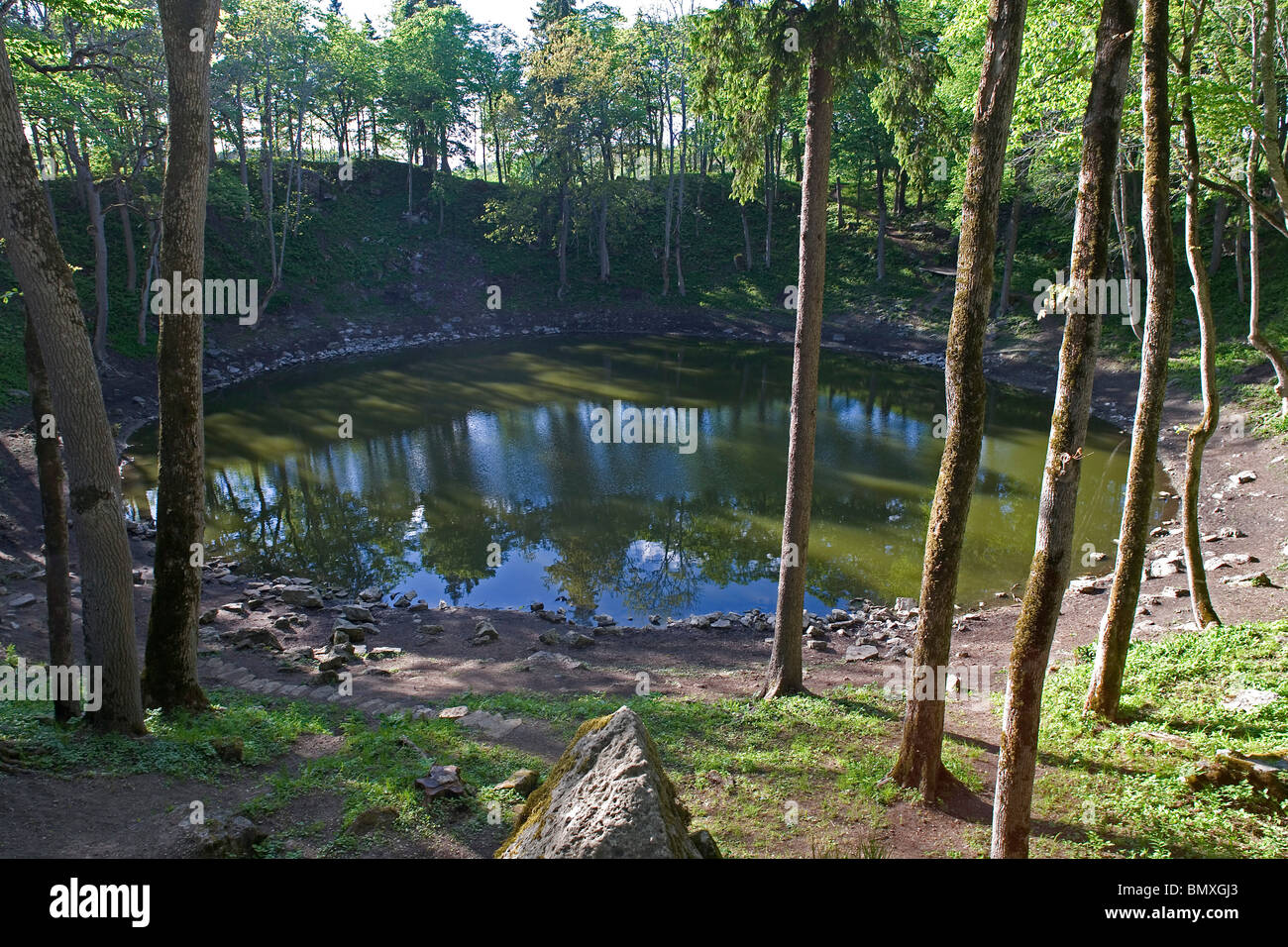 Estonia,Saaremaa Island,Kaali,meteorite crater,forest,lake,water Stock ...