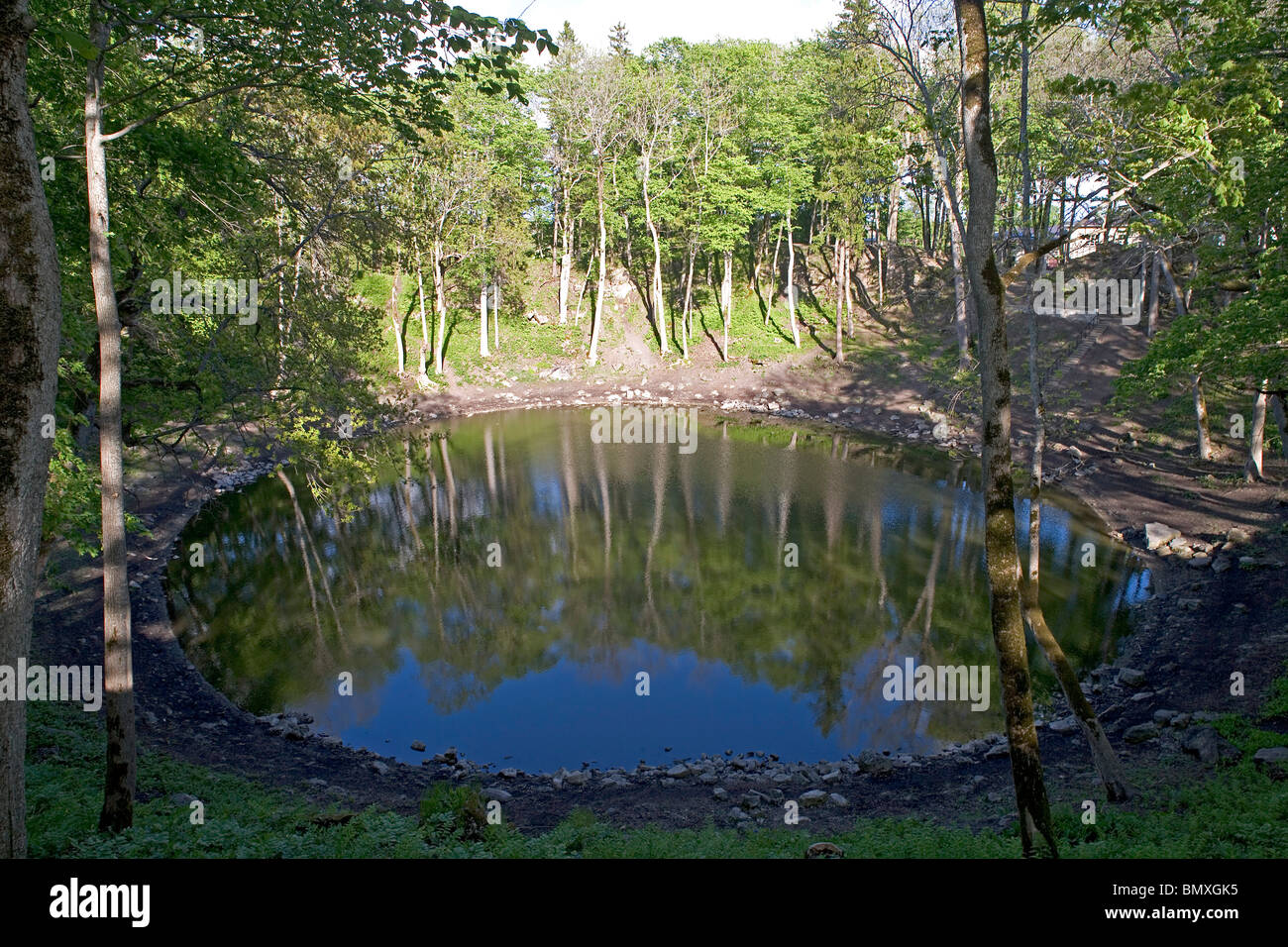Estonia,Saaremaa Island,Kaali,meteorite crater,forest,lake,water Stock ...