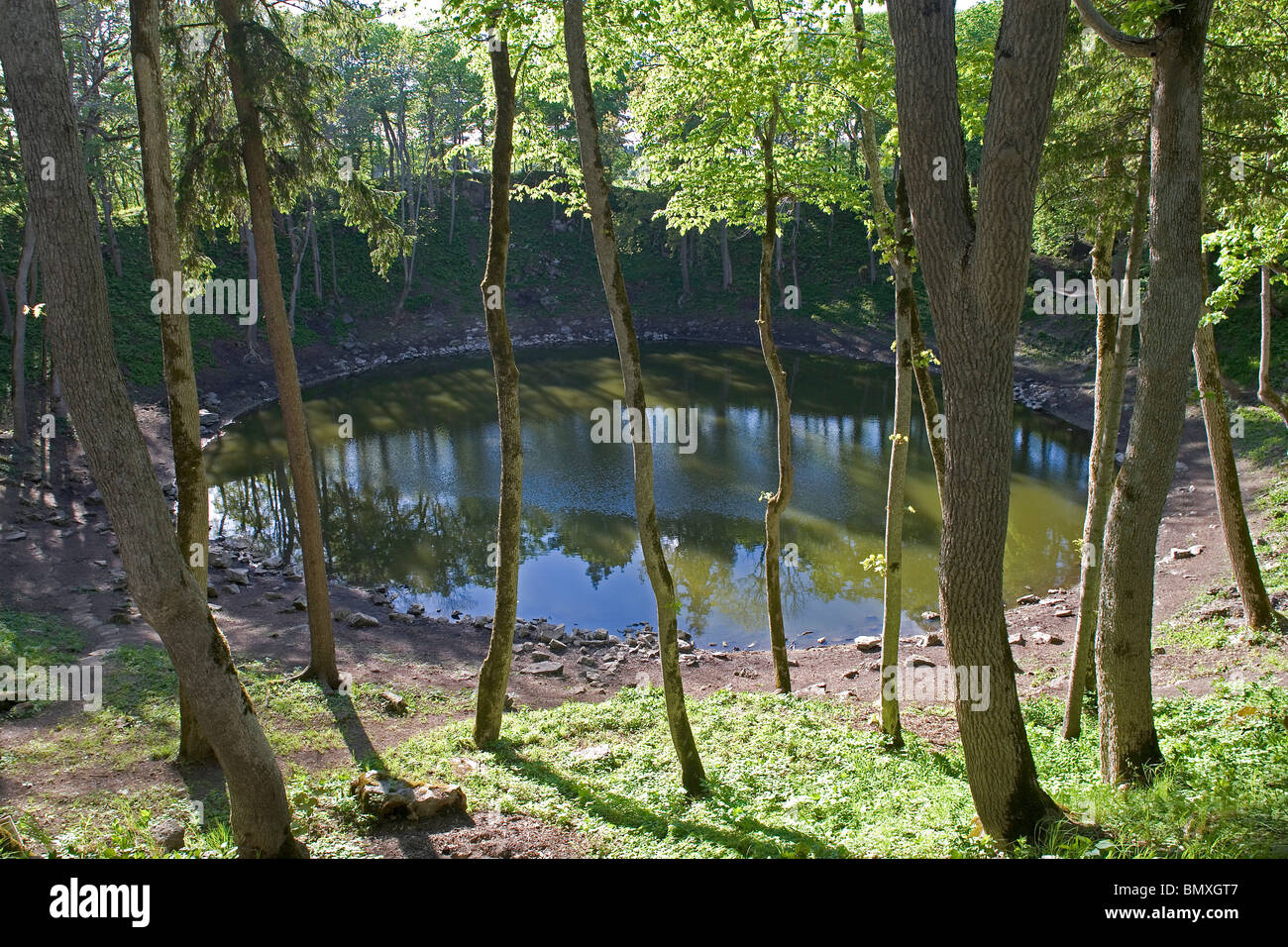 Estonia,Saaremaa Island,Kaali,meteorite crater,forest,lake,water Stock ...