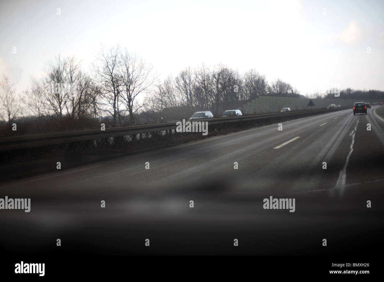 Driving north on the A43 autobahn, North Rhine-Westphalia, Germany ...