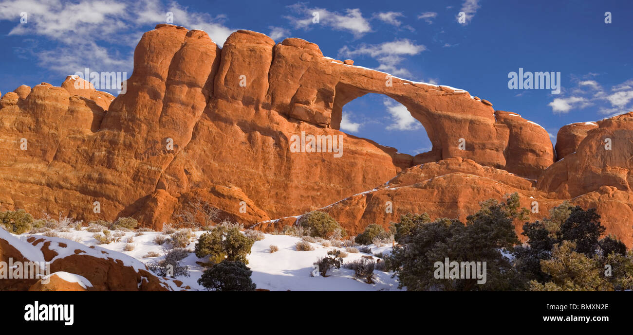 Winter snow on Skyline Arch in Arches National Park southeastern Utah ...