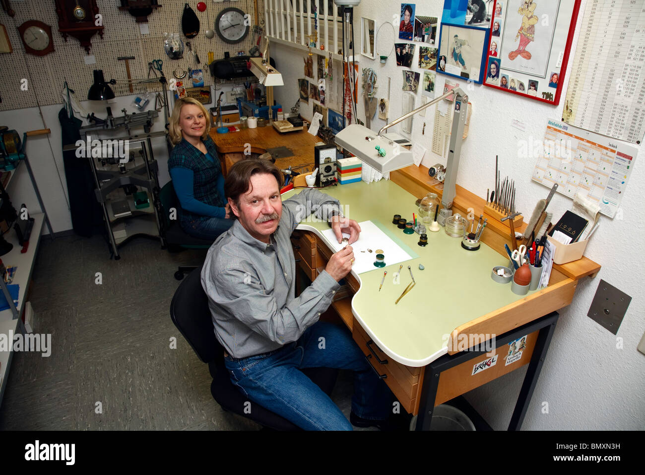 German Watchmaker working in his workshop on a wristwatch Stock Photo ...