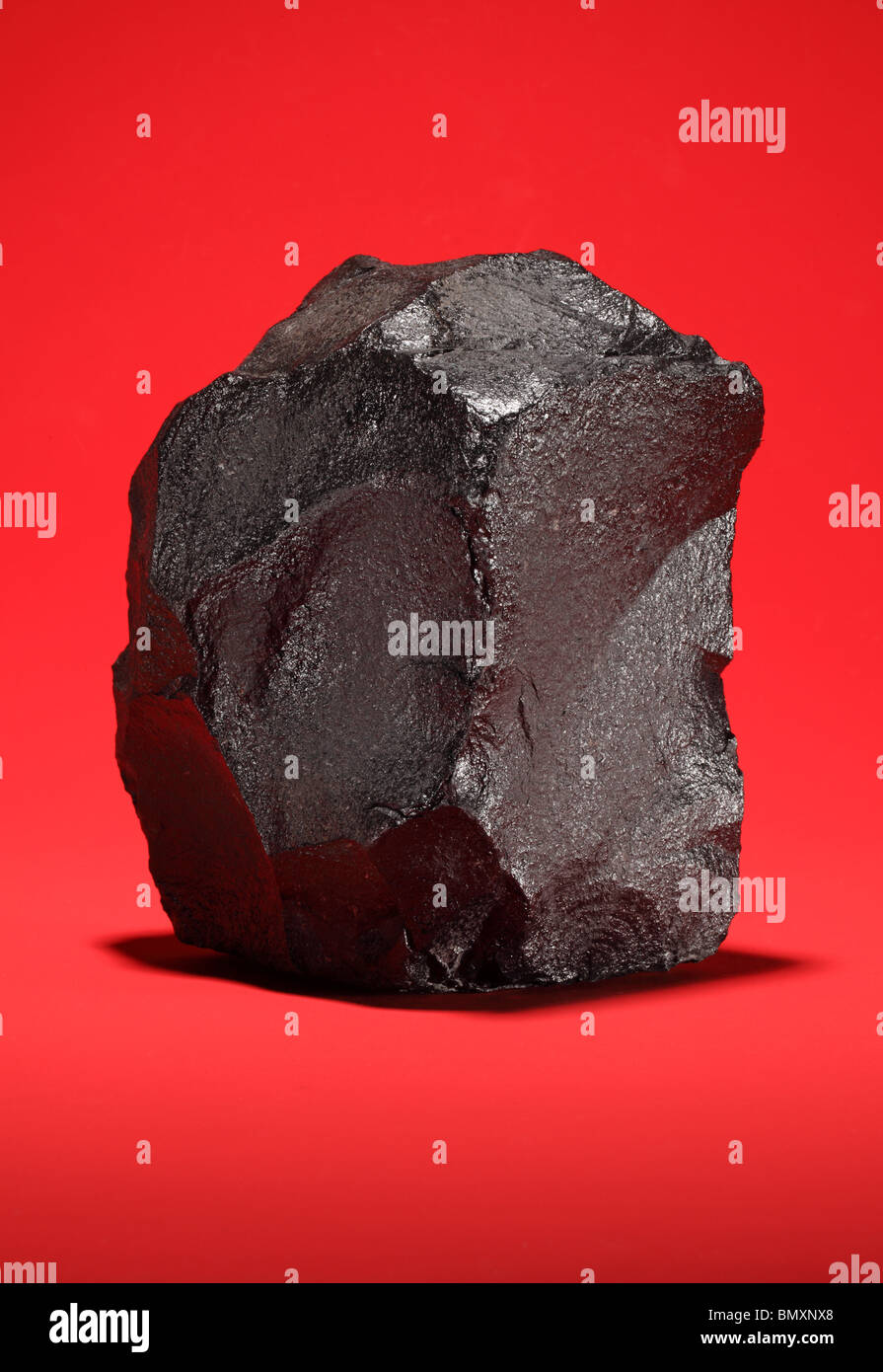 A large piece of black bituminous coal on a bright red background Stock ...