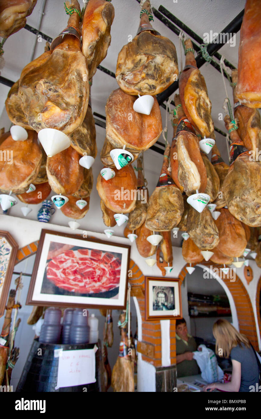 Traditional Ham leg hanging in souvenir shop ,Travelez Las Alpujarras ...
