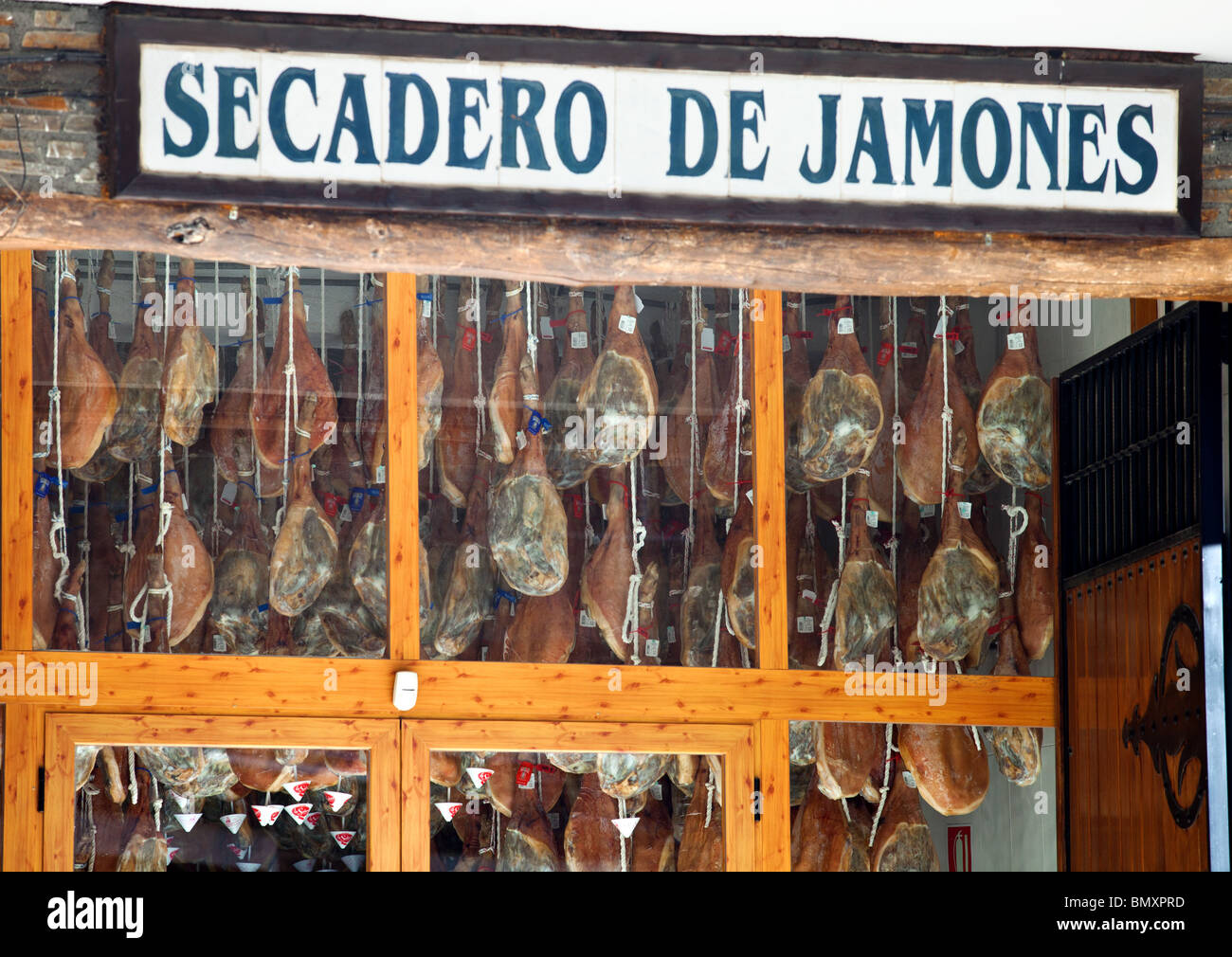Ham legs on display in Trevelez village, La Alpujarra, Andalusia, Spain ...