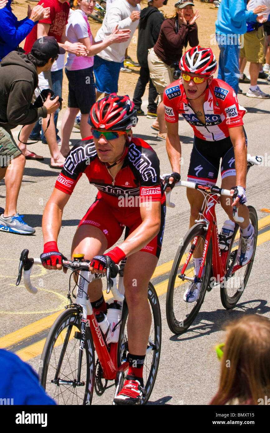 Professional cyclists and spectators at the Amgen Tour of California ...