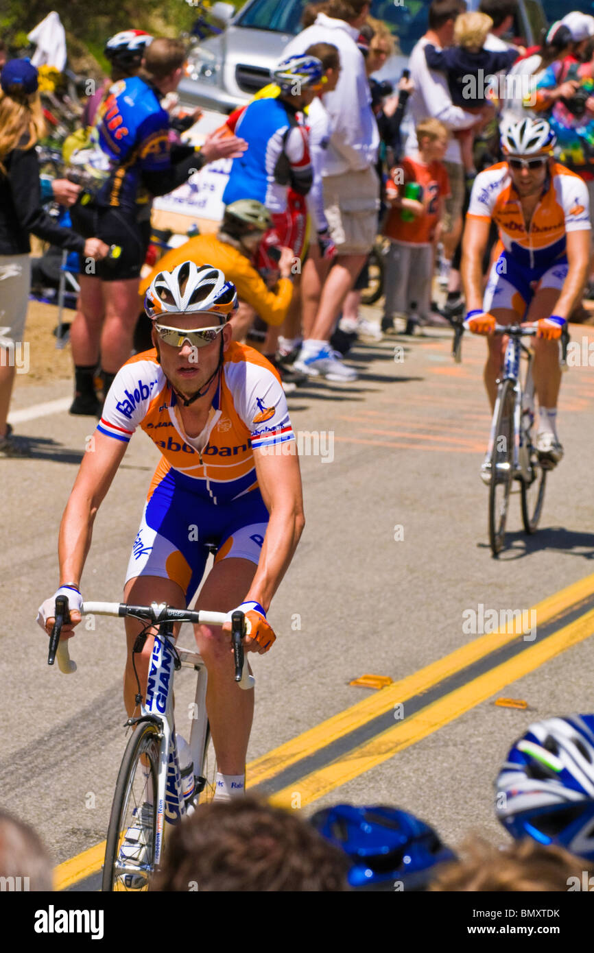 Professional cyclists and spectators at the Amgen Tour of California ...