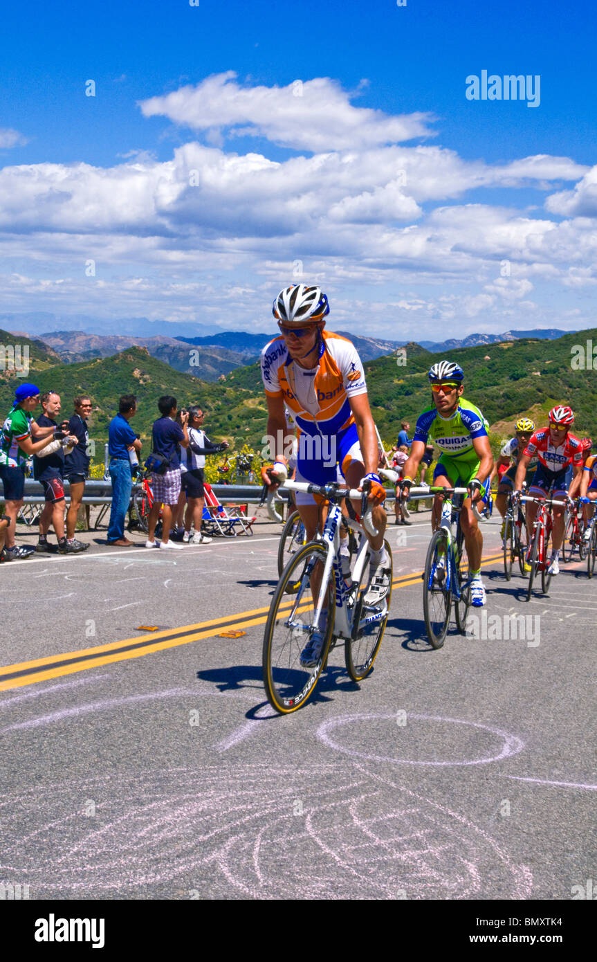 Professional cyclists and spectators at the Amgen Tour of California ...