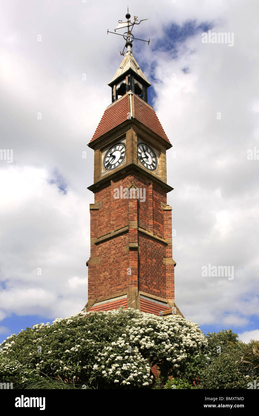 A victorian clock tower in the Jubillee Gardens at Seaton Devon England ...