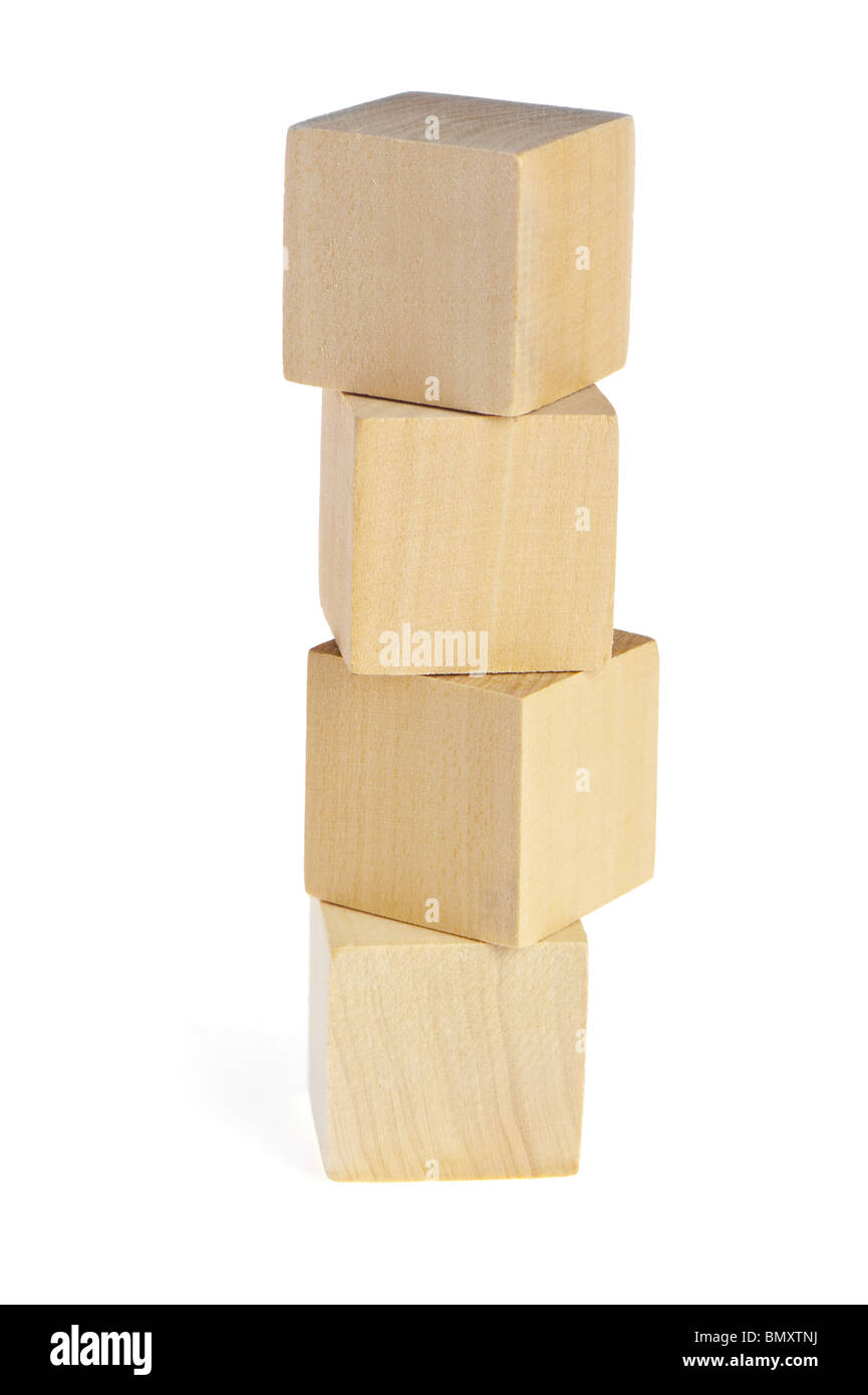 construction from wooden cubes. It is isolated on a white background ...