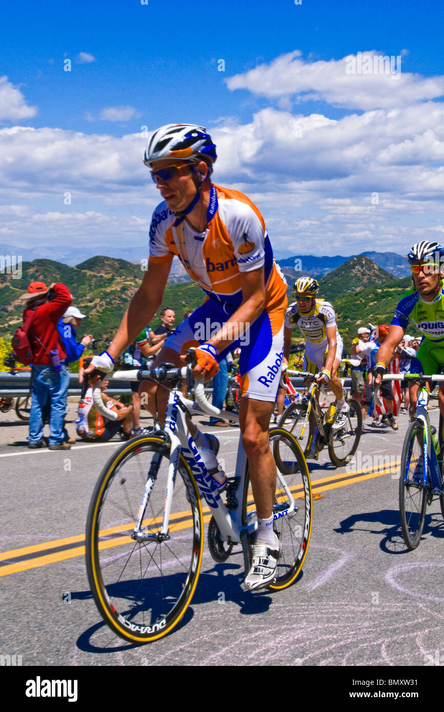 Professional cyclists and spectators at the Amgen Tour of California ...