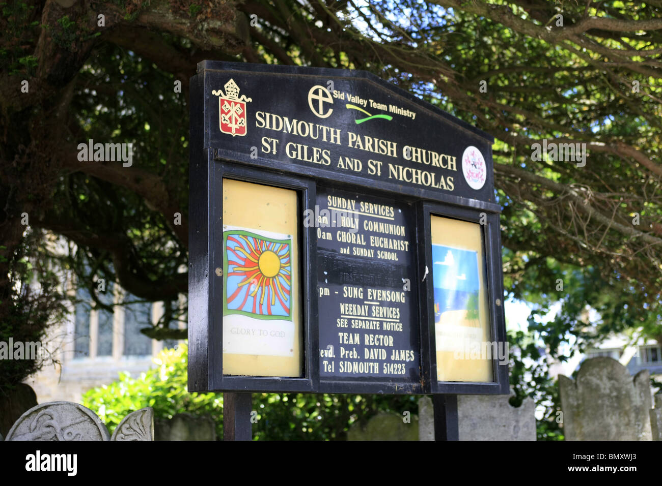 The Church of St. Giles and St. Nicholas sign Sidmouth Devon England ...