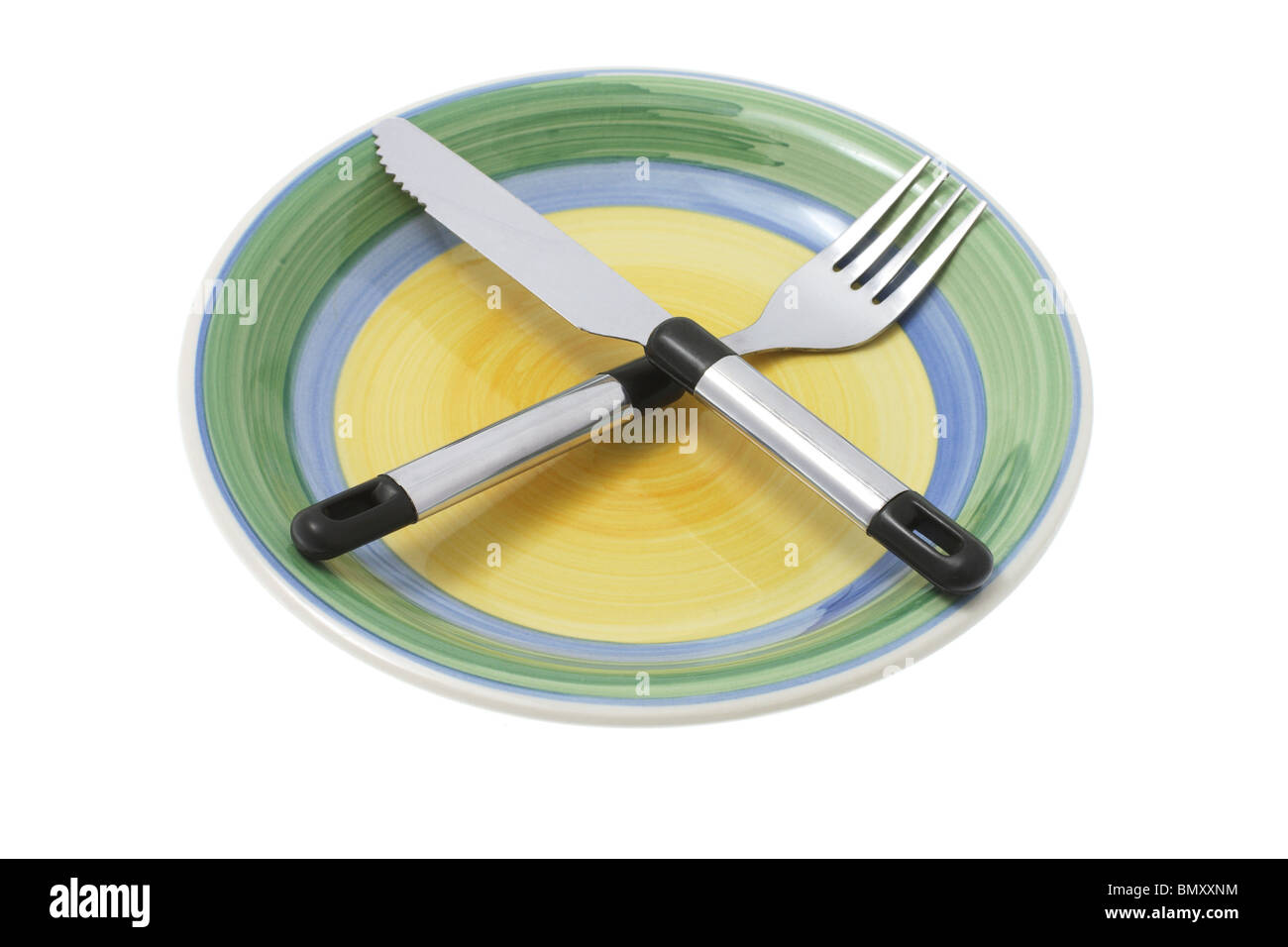 Plate with Fork and Spoon Stock Photo - Alamy
