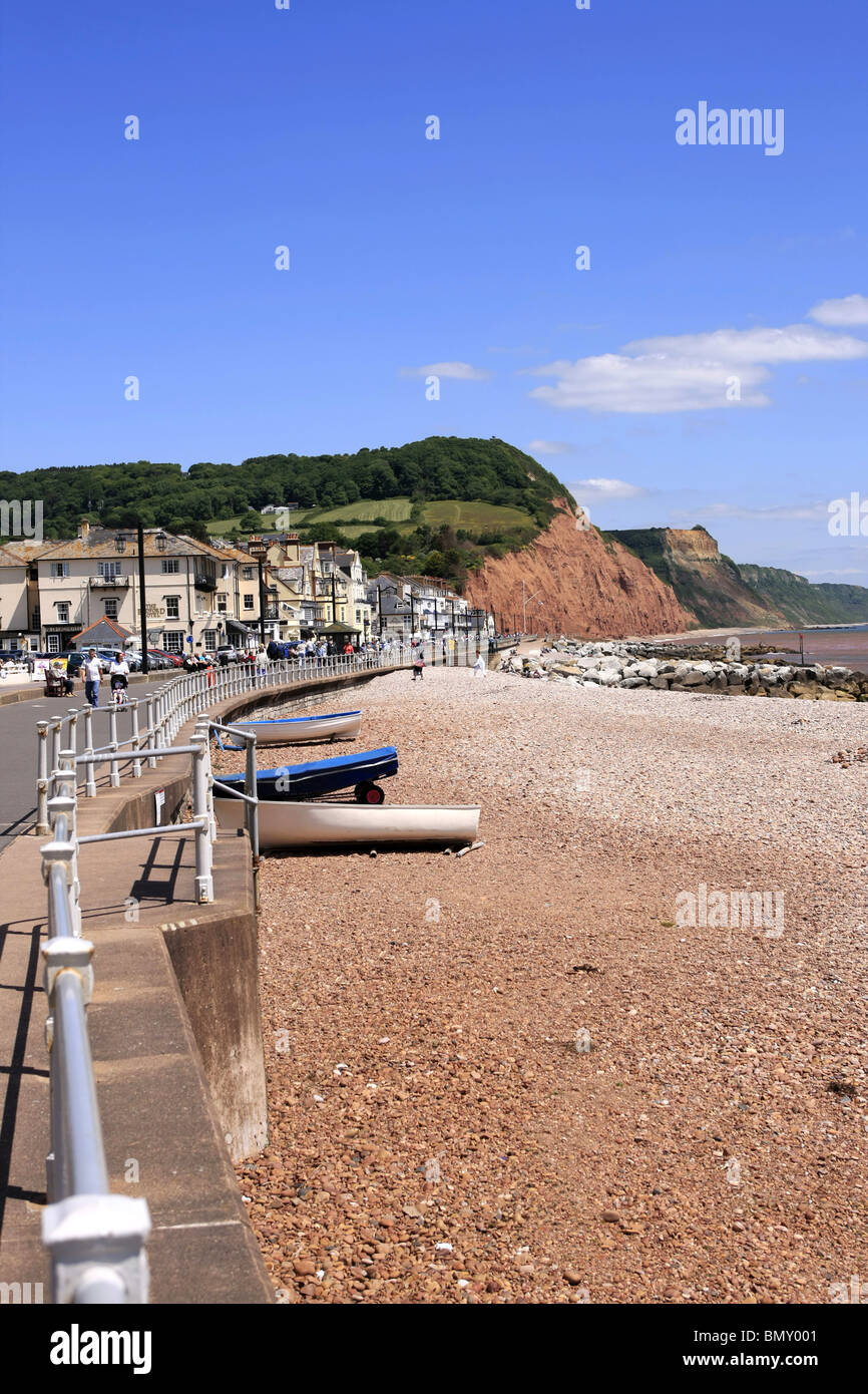 The seafront and red cliffs of Sidmouth on the Jurassic coast of Devon ...
