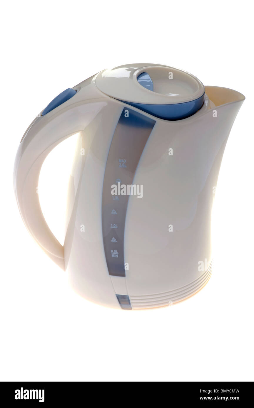 object on white - plastic tea kettle Stock Photo - Alamy