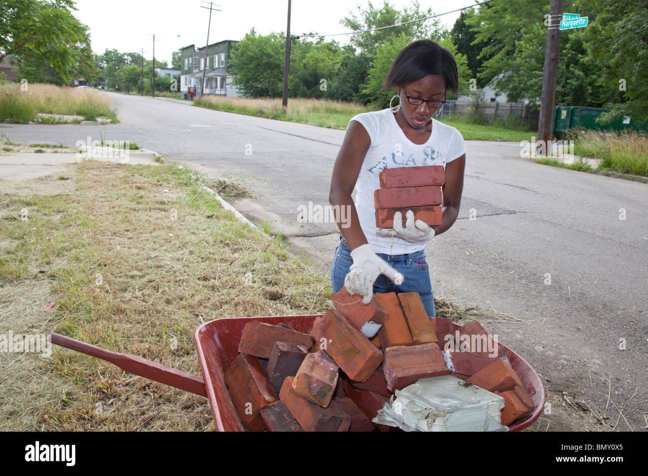 Volunteers Collect Bricks To Build Labyrinth on Empty City Lot Stock ...