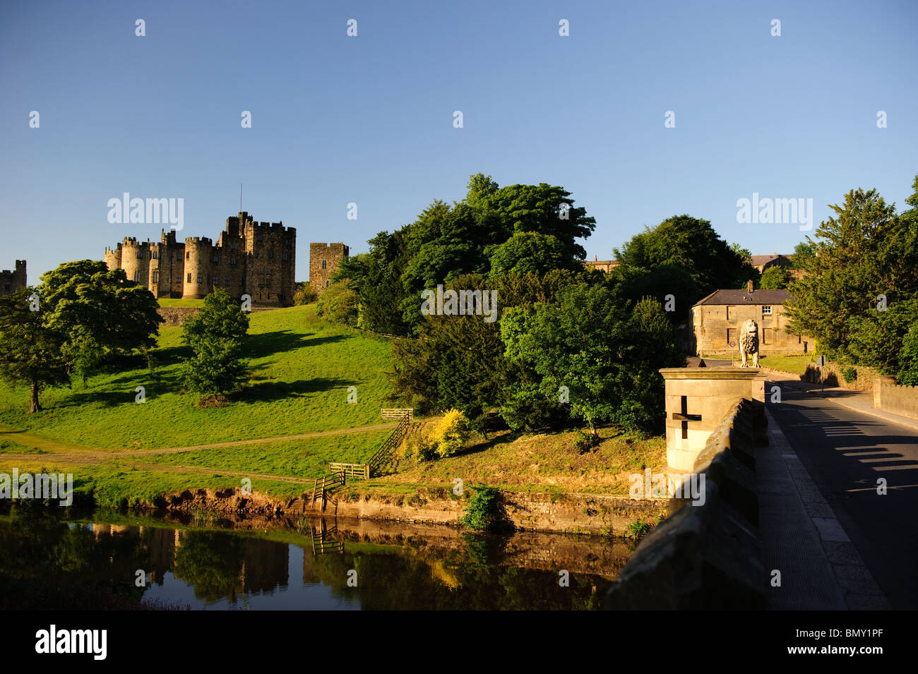 Alnwick Castle and The Lion Bridge Stock Photo - Alamy
