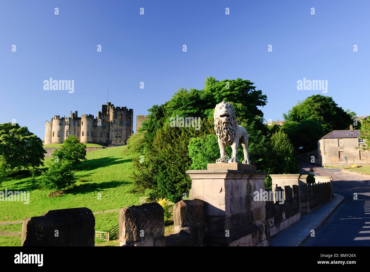 Alnwick Castle and The Lion Bridge Stock Photo - Alamy