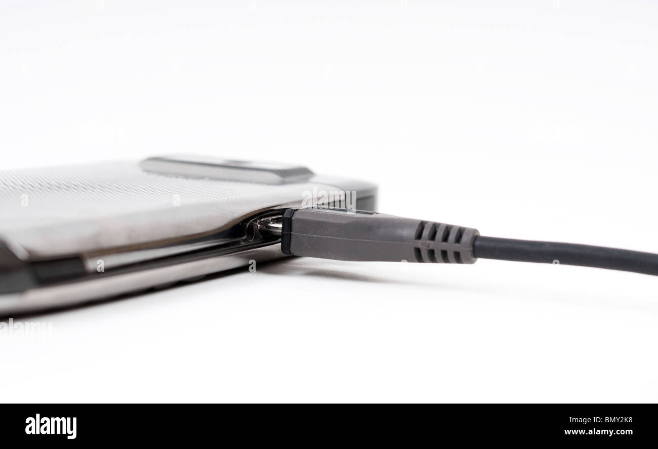 External device with micro-usb cable isolated on white background Stock ...