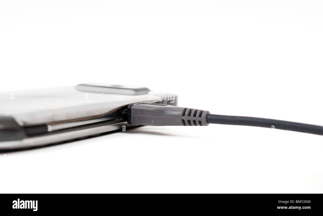 External device with micro-usb cable isolated on white background Stock ...