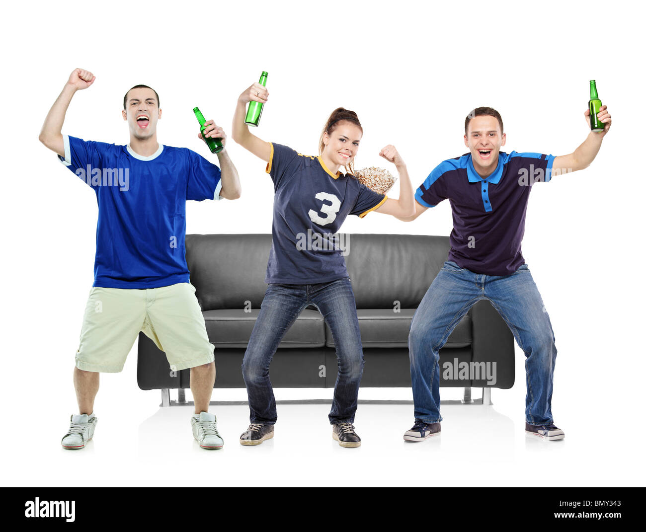 Three sport fans celebrating the victory Stock Photo - Alamy