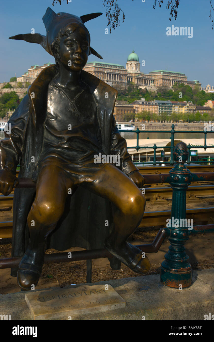 The Little Princess statue Belvaros Danube riverside Budapest Hungary ...