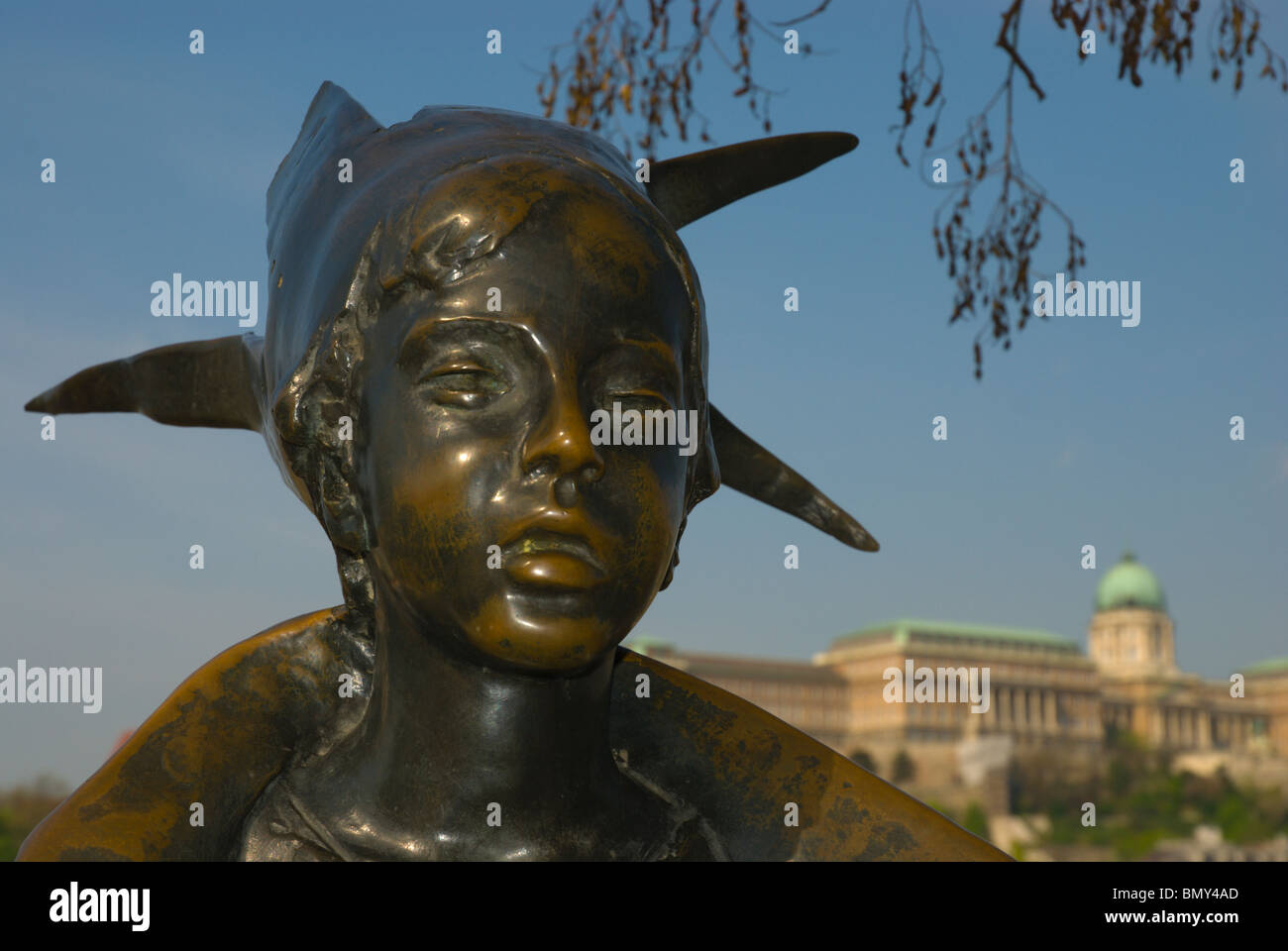 The Little Princess statue Belvaros Danube riverside Budapest Hungary ...