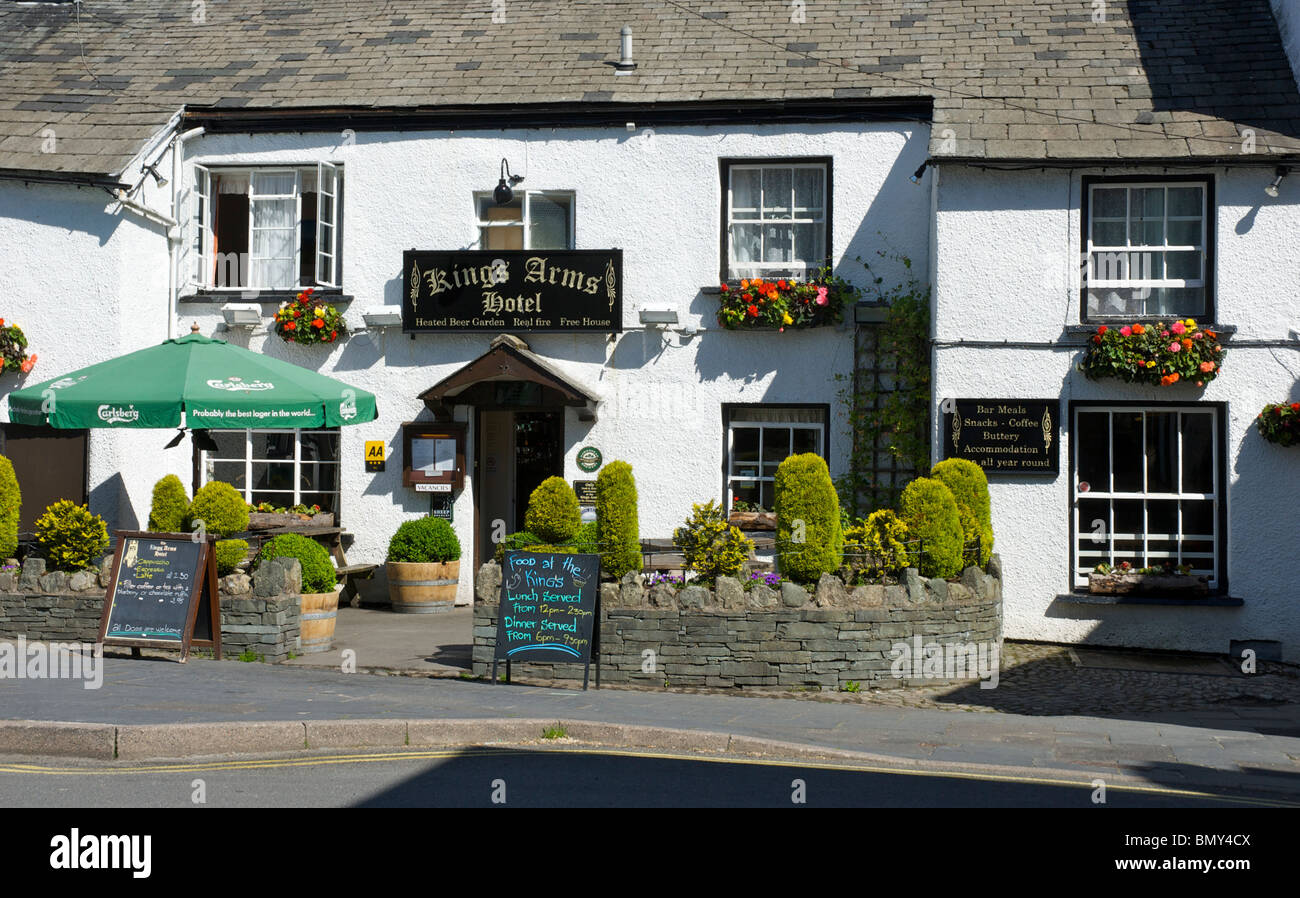 Kings Arms Hotel in the village of Hawkshead, Lake District National ...