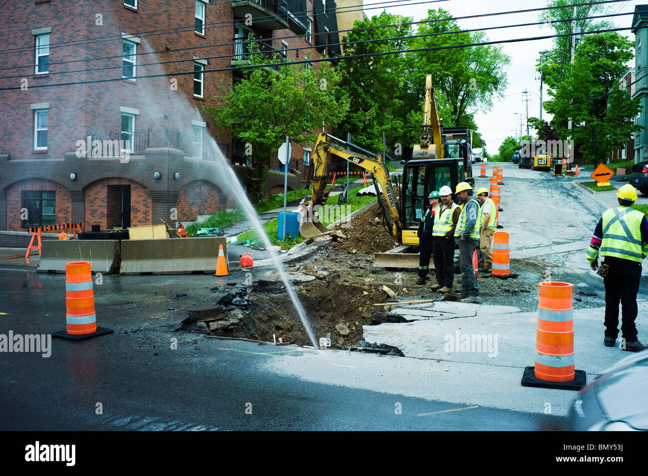 Road construction work on Barrington Street and Green Street. Broken ...