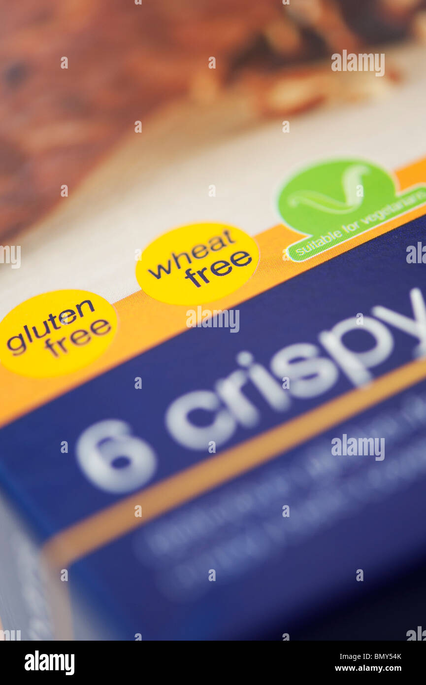 Wheat free, Gluten free, food packet labeling Stock Photo - Alamy