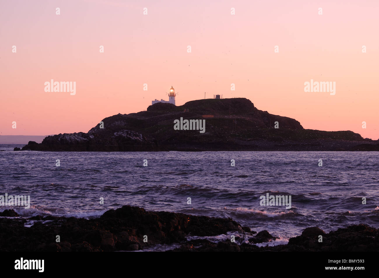 Fidra at sunrise from Yellowcraigs Beach, East Lothian, Scotland Stock ...