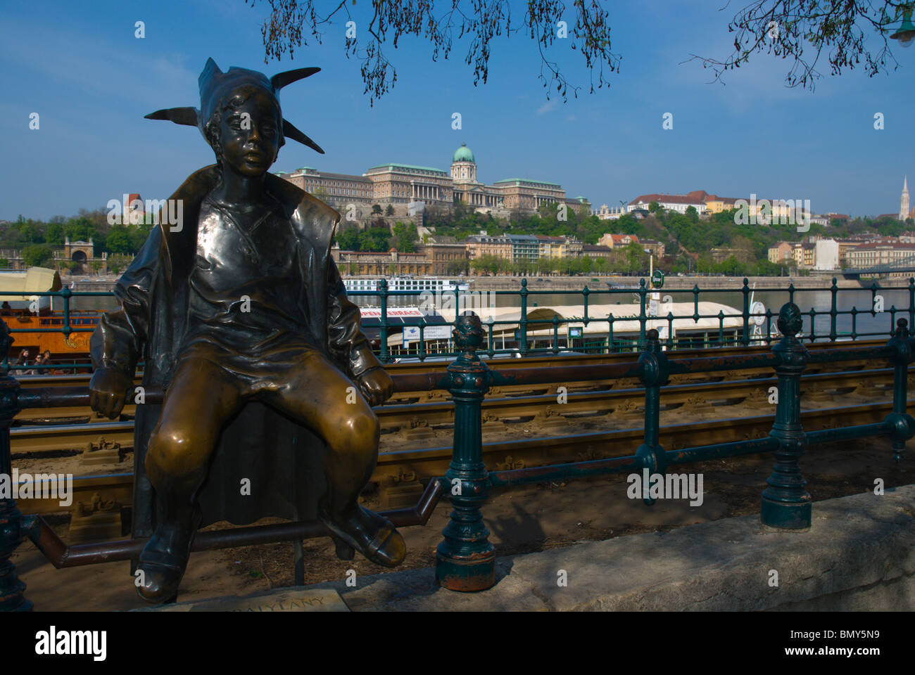 The Little Princess statue Belvaros Danube riverside Budapest Hungary ...