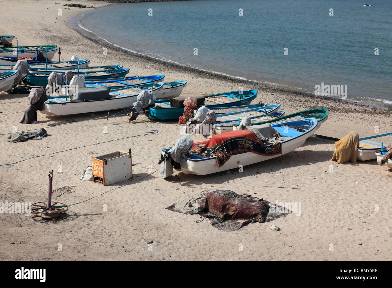 fishing boats at beach near Muscat, Arabic Sea, Sultanate of Oman ...
