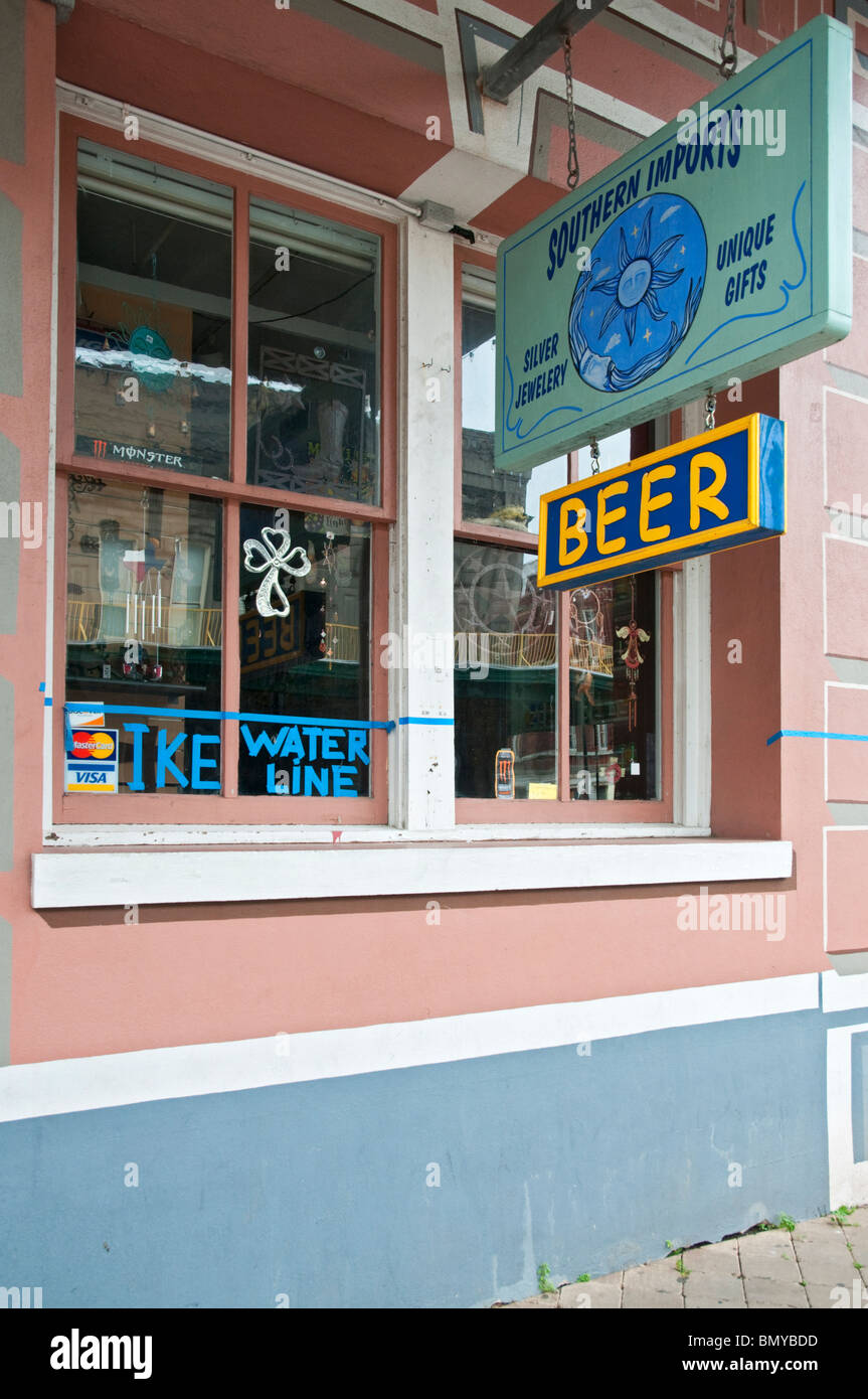 Texas, Galveston, The Strand, blue line marks flood level from 2008 ...