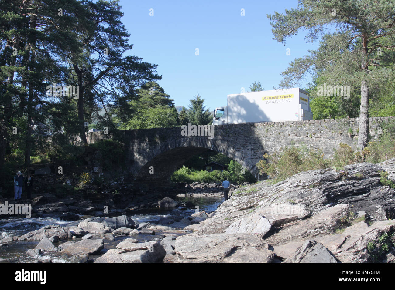 truck crossing bridge over River Dochart Killin Scotland June 2010 ...