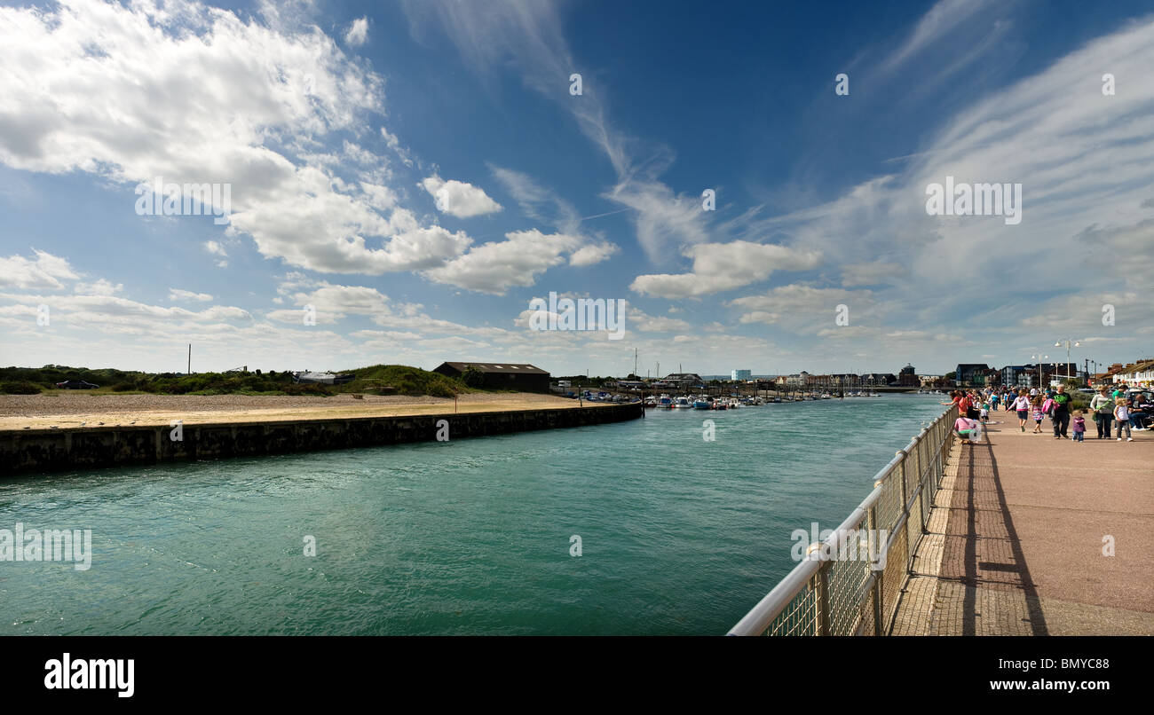 A panoramic view of the River Arun at Littlehampton in West Sussex ...