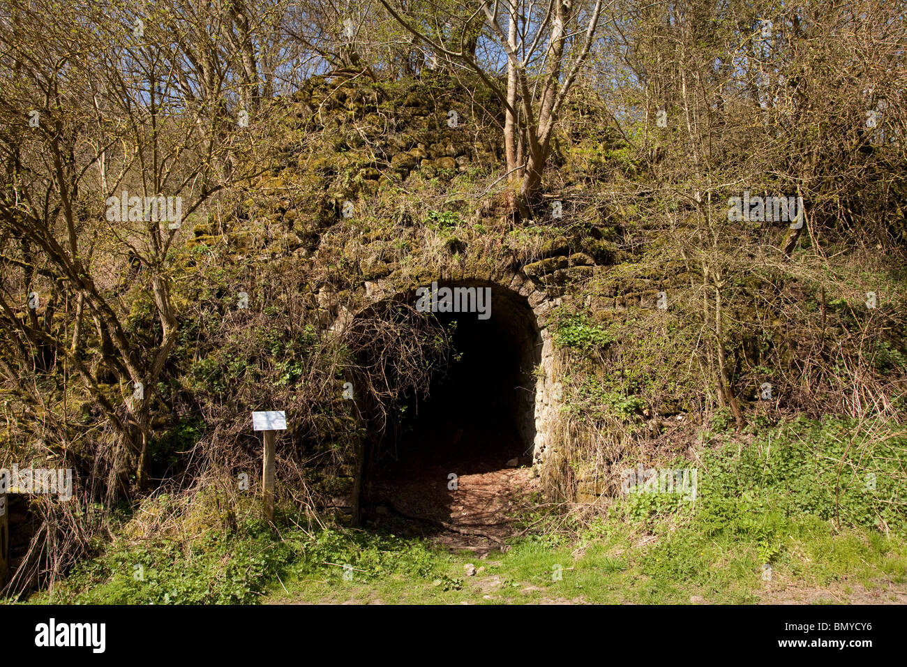 An old lime kiln in Gratton Dale, a limestone valley in the Derbyshire ...