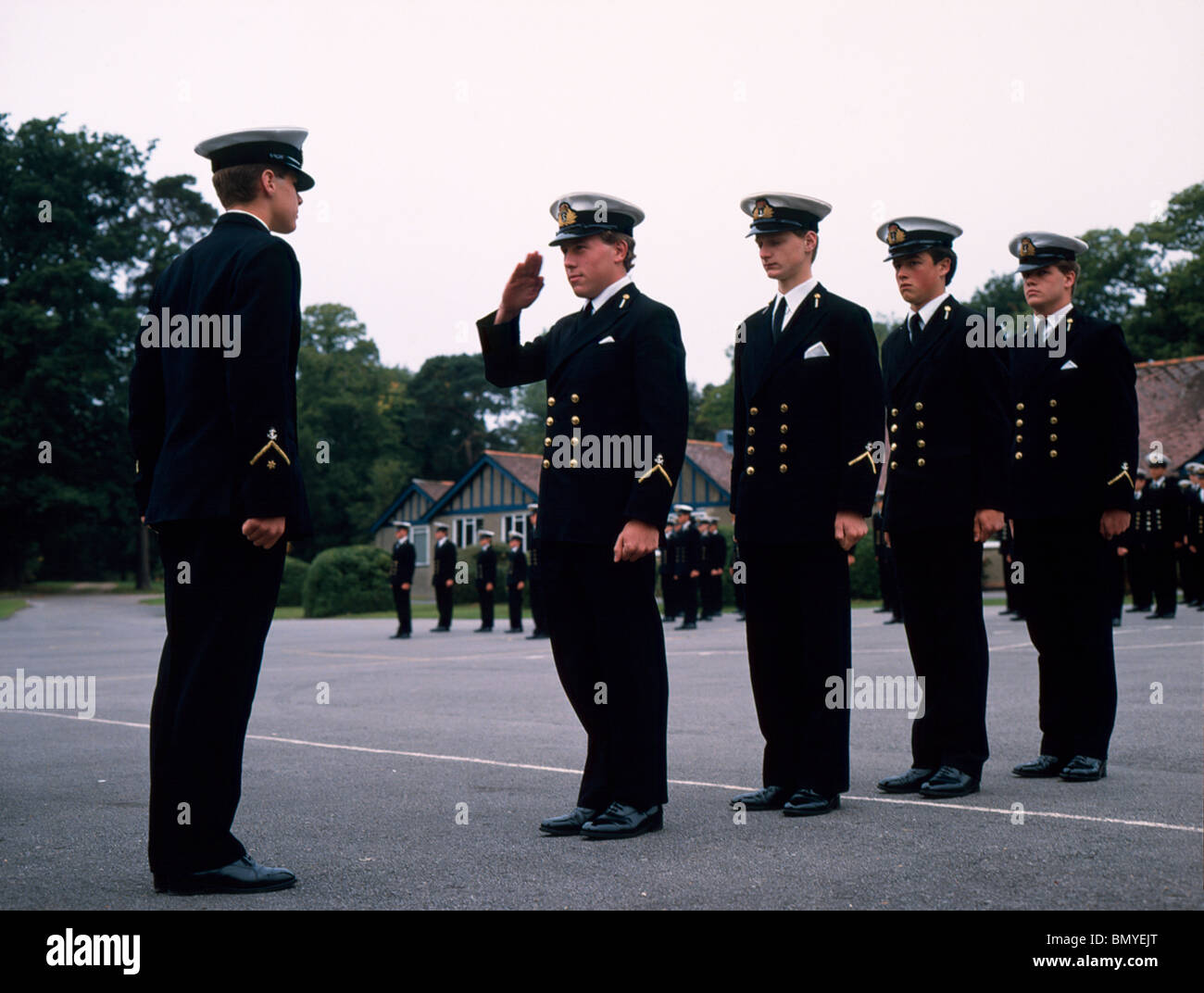Pangbourne College chiefs taking the salute whilst on parade, 1980's ...
