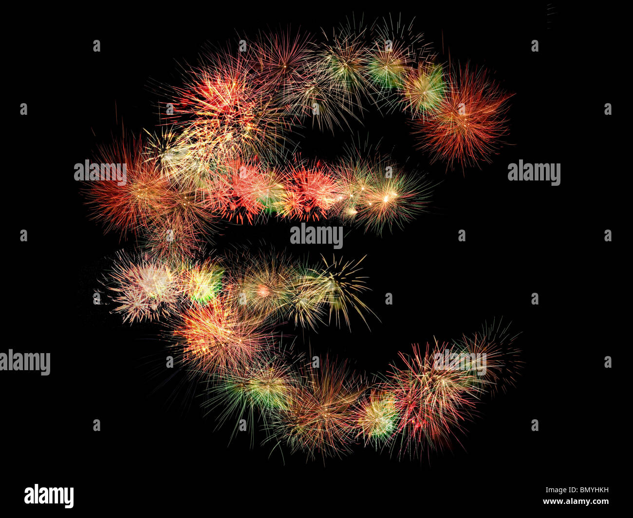 Euro sign made of fireworks on black background Stock Photo - Alamy