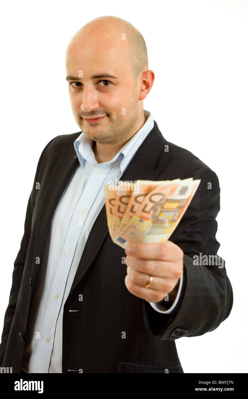 young business man with money, isolated on white background Stock Photo ...