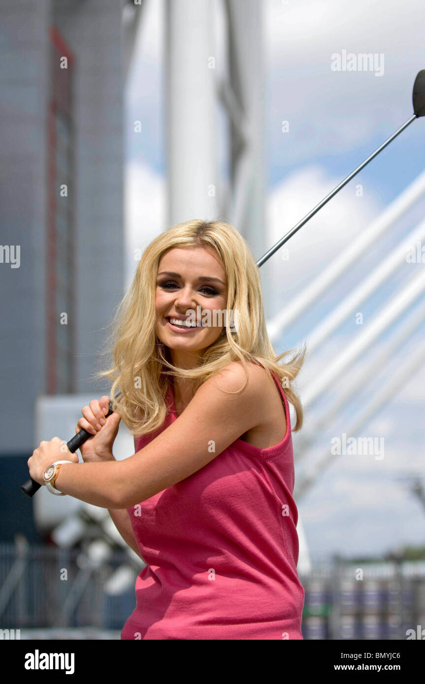 The Welsh singer Katherine Jenkins poses with a golf club outside the ...